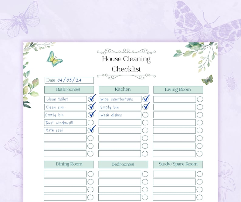 Home Cleaning Checklist Printable PDF Housekeeping Journal Cleaning ...
