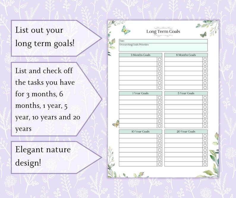 Long Term Goals Printable PDF | Goal Action Plan | Project Management ...