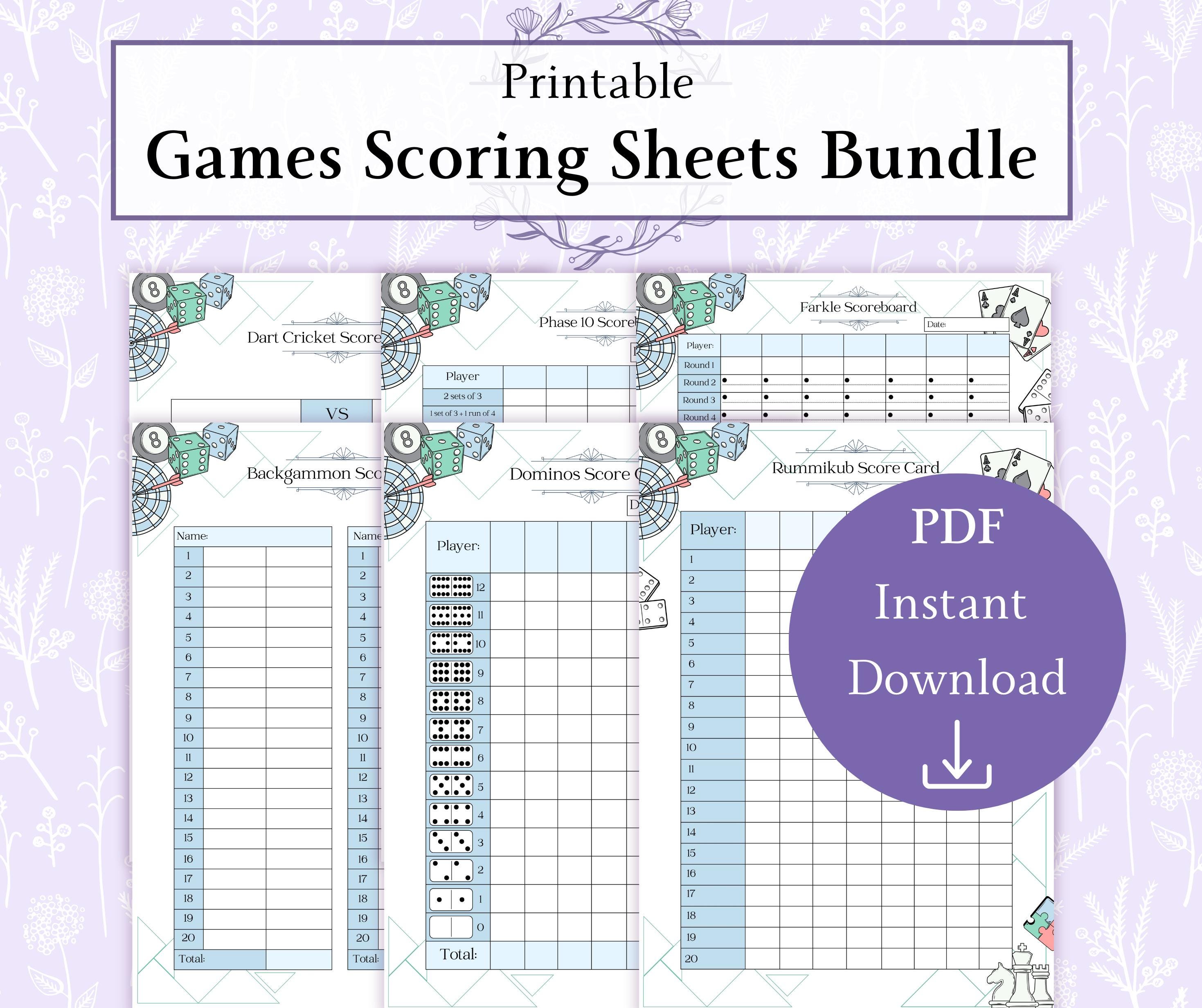 Games Scoreboard Sheets Printable PDF | Rummikub Score Card | Dominos ...