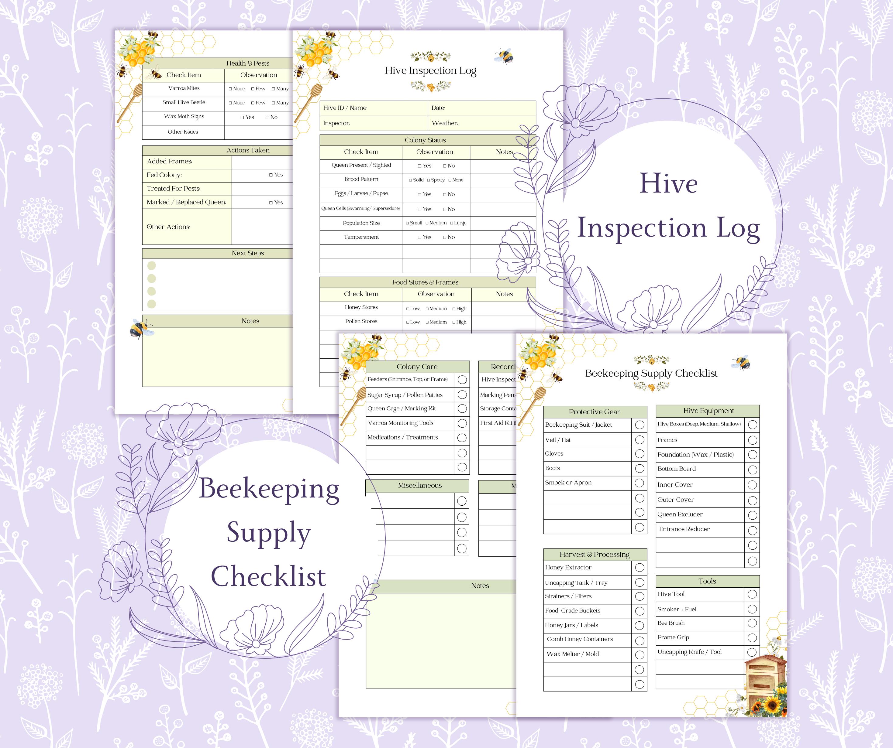 Beekeeping Bundle Printable PDF, Beekeeper Printable Pack, Bee Hive ...