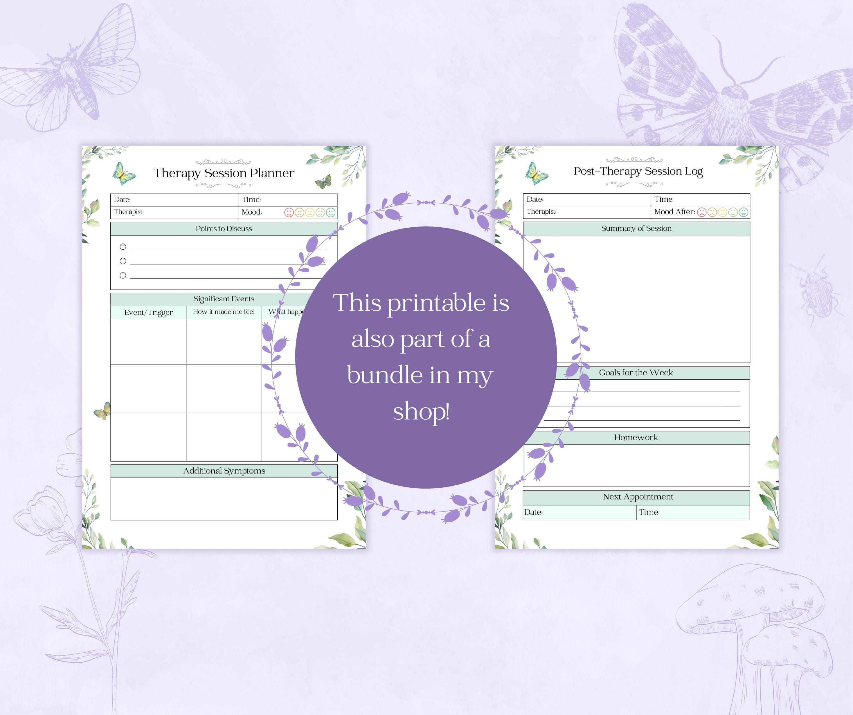 Therapy Session Log Printable PDF | Post Therapy Notes | Mood Journal ...