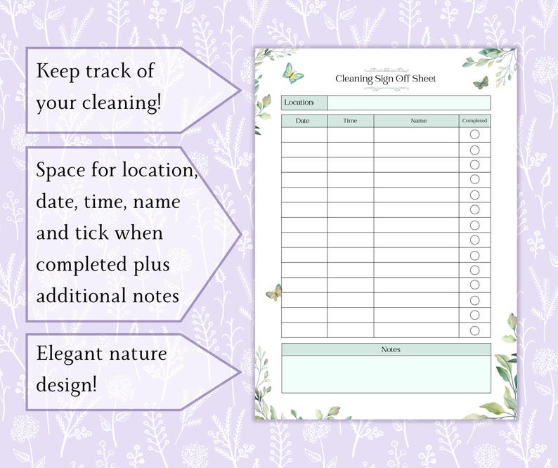 Cleaning Sign off Sheet Printable PDF | Cleaning Schedule | Cleaning ...