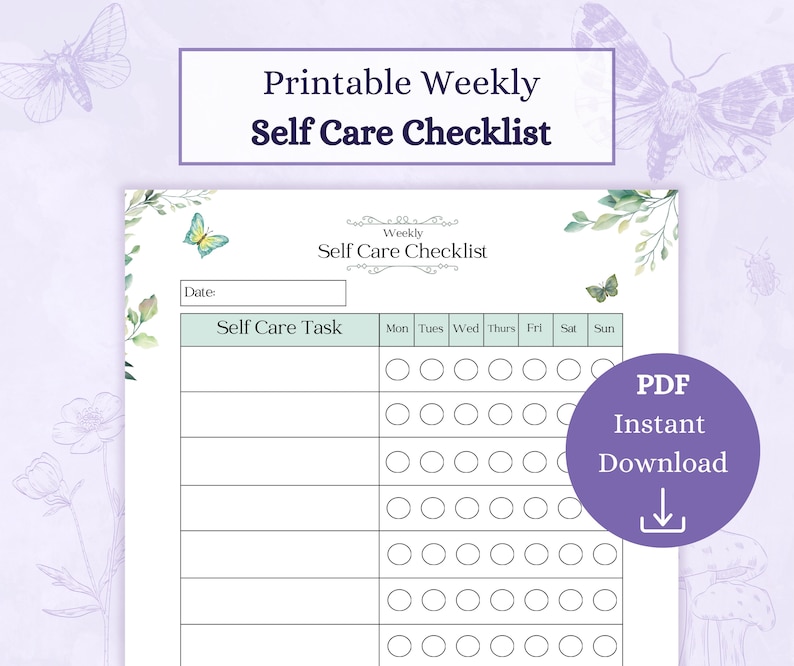 Self Care Checklist Printable PDF | Weekly Self Love Journal | Personal ...