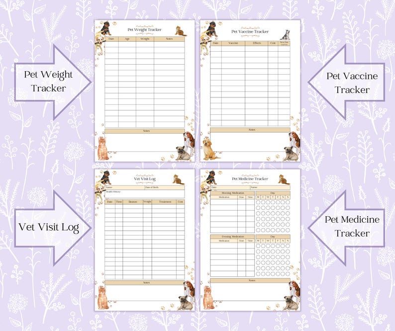 Pet Health Tracker Bundle Printable PDF | Pet Weight Tracker | Vet ...