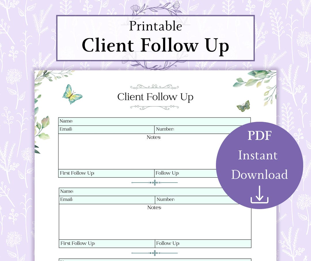 Client Follow up Tracker Printable PDF | Client Profile Communication Log | Client Contact ...