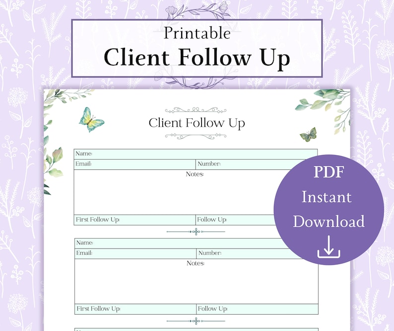 Client Follow up Tracker Printable PDF | Client Profile Communication ...