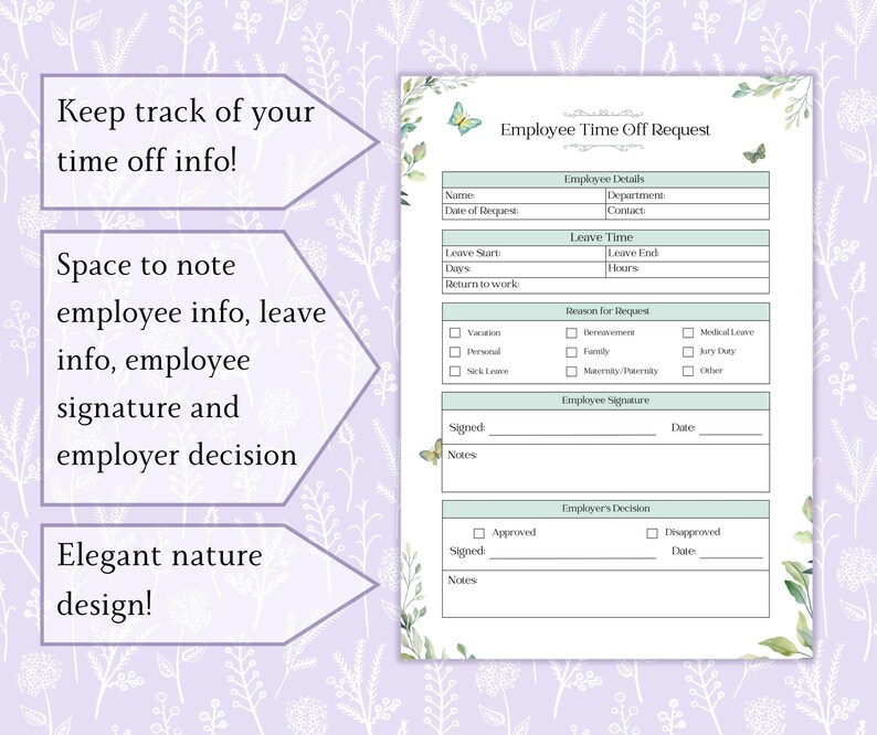 Employee Time off Request Printable PDF | Time off Tracker | Employee ...