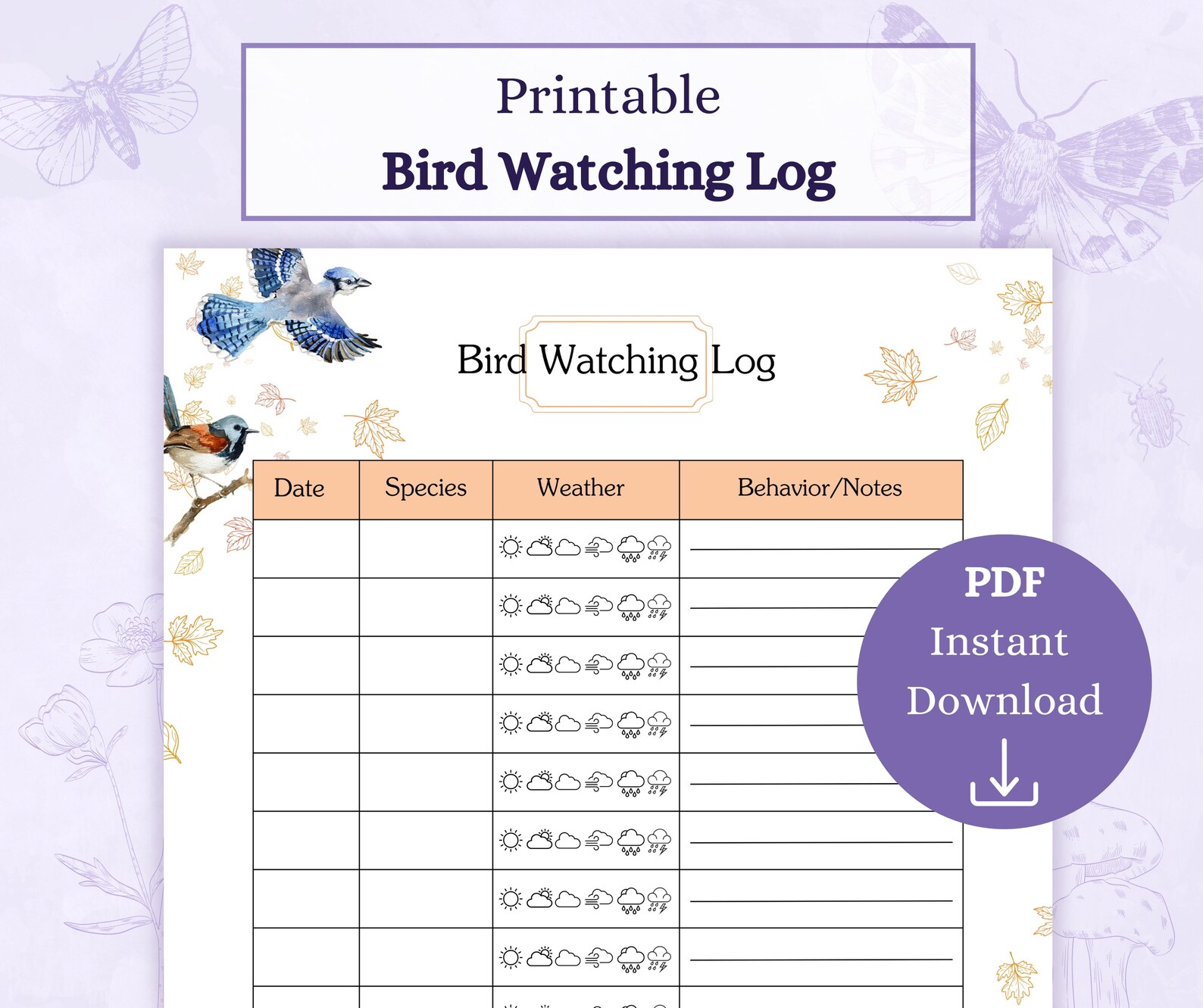 Bird Watching Log Printable PDF | Bird Nerd | Bird Diary | Bird ...