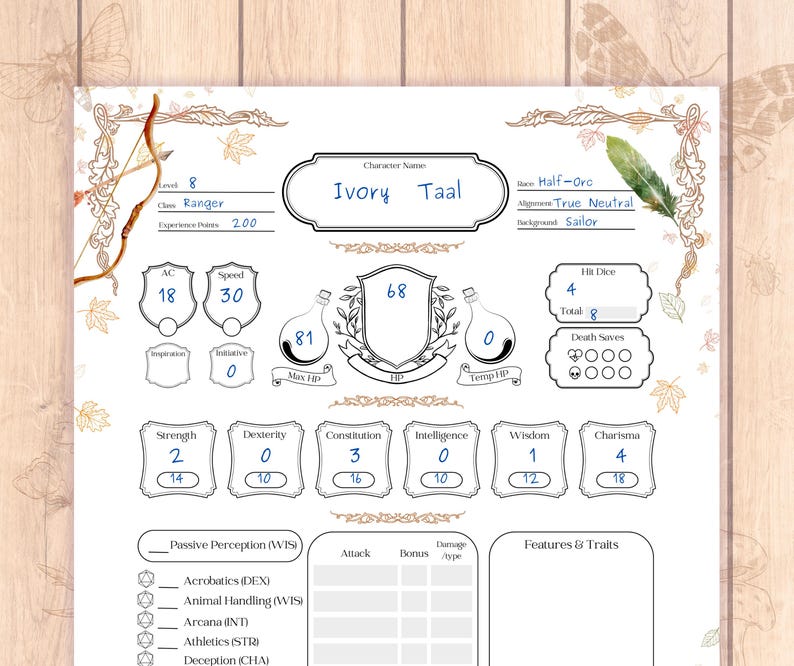 Ranger Dnd Character Sheet Printable PDF | Dnd Character Notes Ranger ...