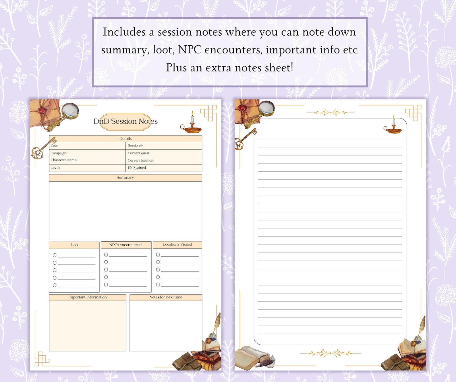 Dnd Session Notes Printable PDF | Dnd Handouts | Dnd Player Journal ...