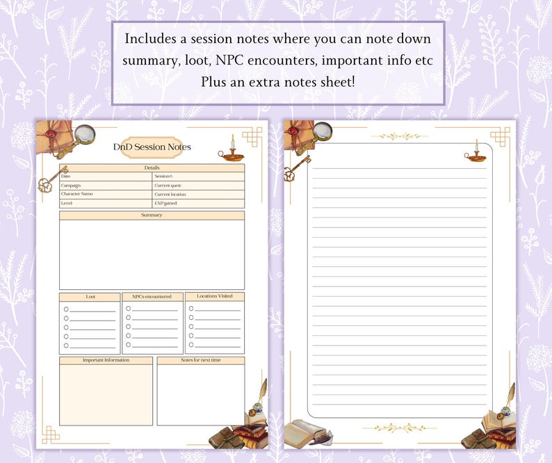 Dnd Session Notes Printable PDF | Dnd Handouts | Dnd Player Journal ...