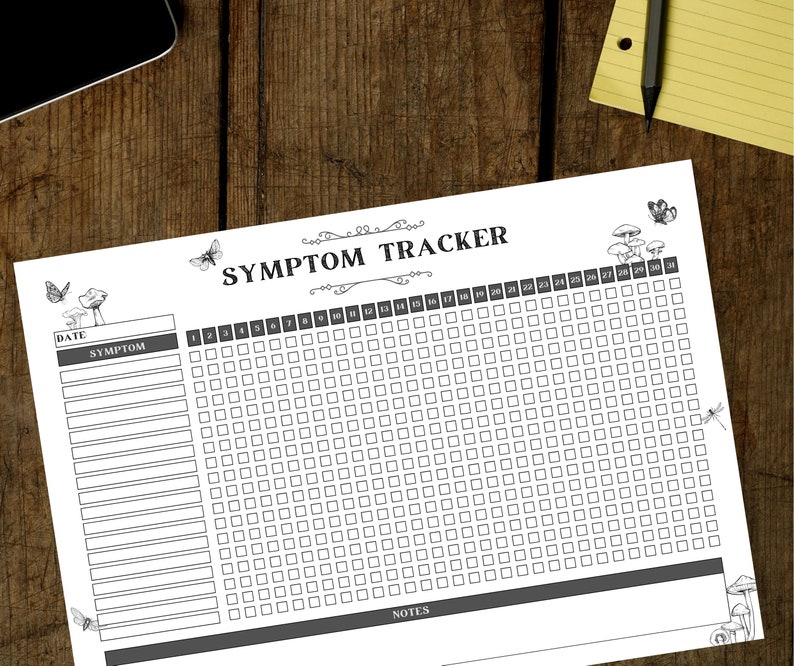 Symptom Tracker Printable Landscape PDF | Illness Tracker | Medical ...