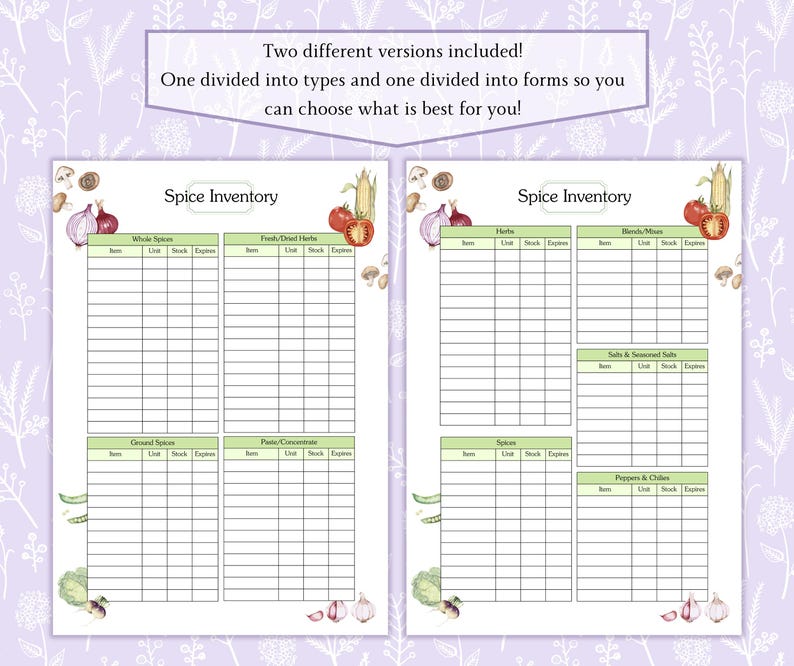 Spice Inventory Tracker Printable PDF | Spice Chart Inventory ...