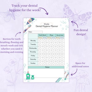 Dental Hygiene Planner Printable PDF | Weekly Teeth Brushing Tracker ...