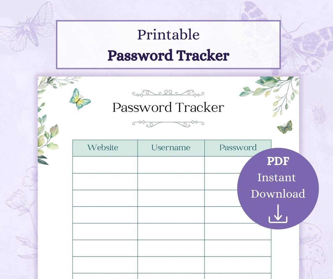 Password Tracker Printable PDF | Password Logbook | Password Keeper ...