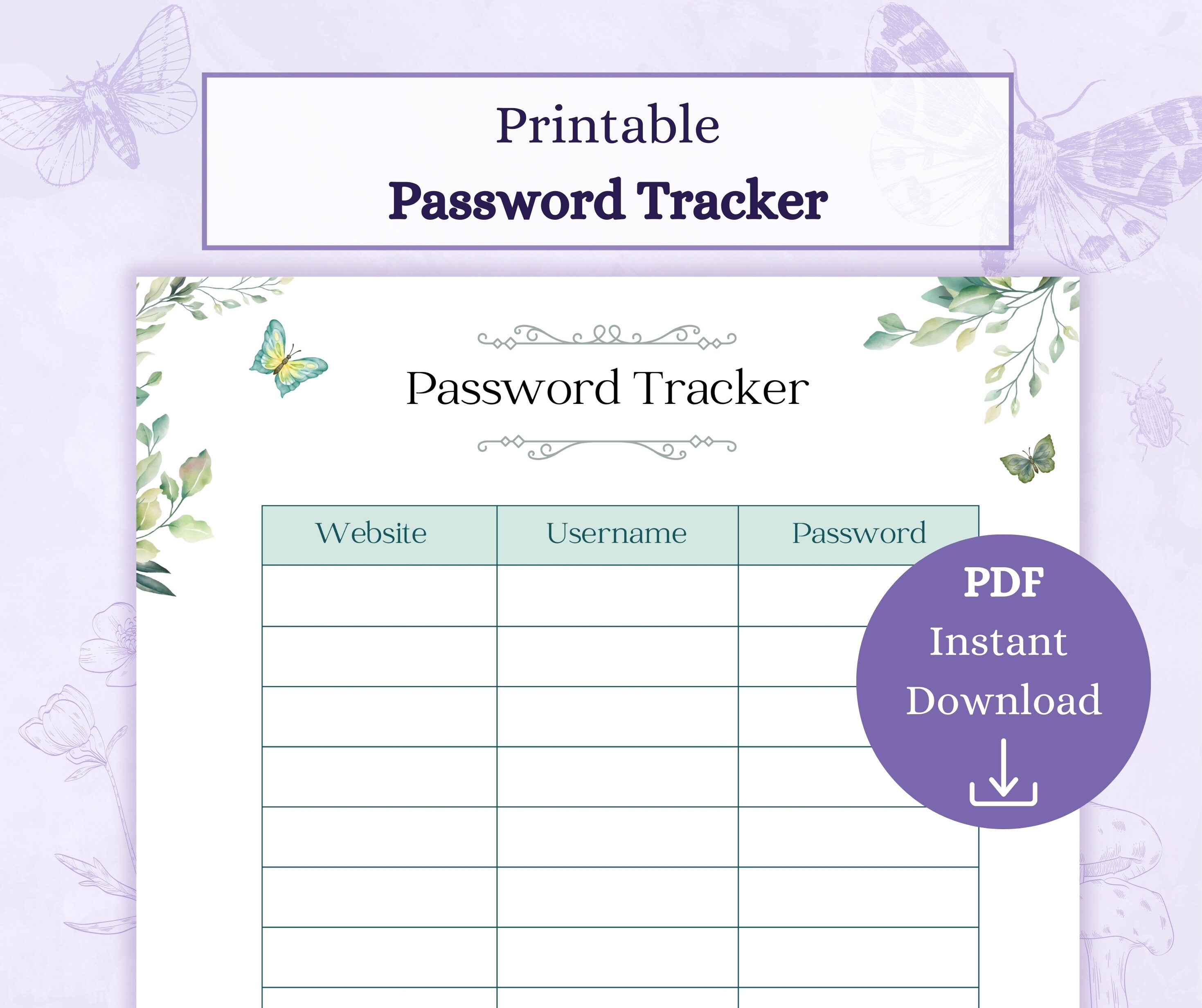 Password Tracker Printable PDF | Password Logbook | Password Keeper ...