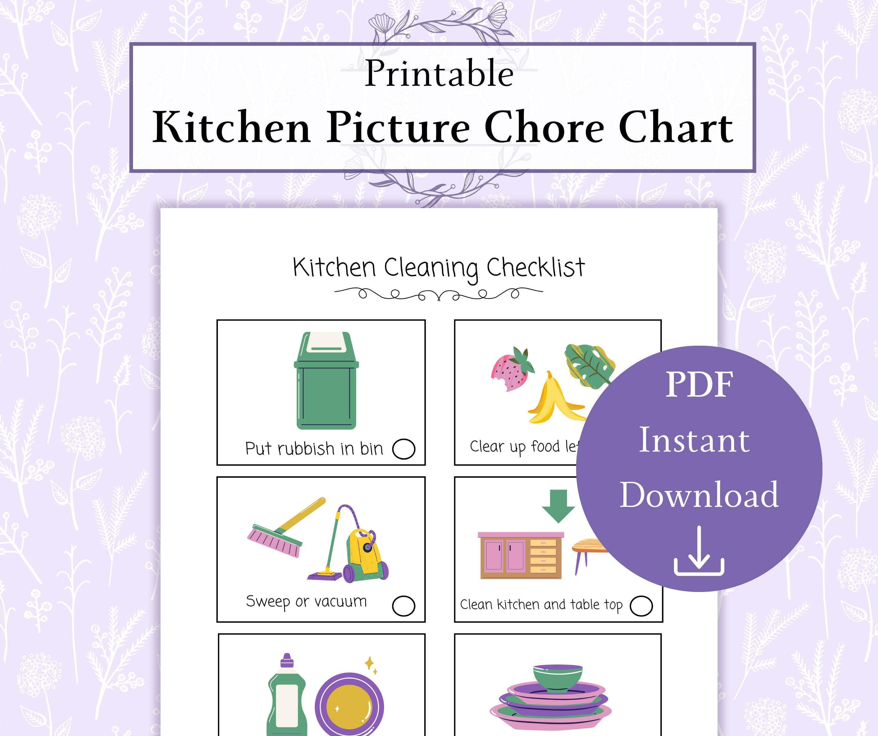 Kitchen Picture Chore Chart for Kids Printable PDF | Kitchen Cleaning ...