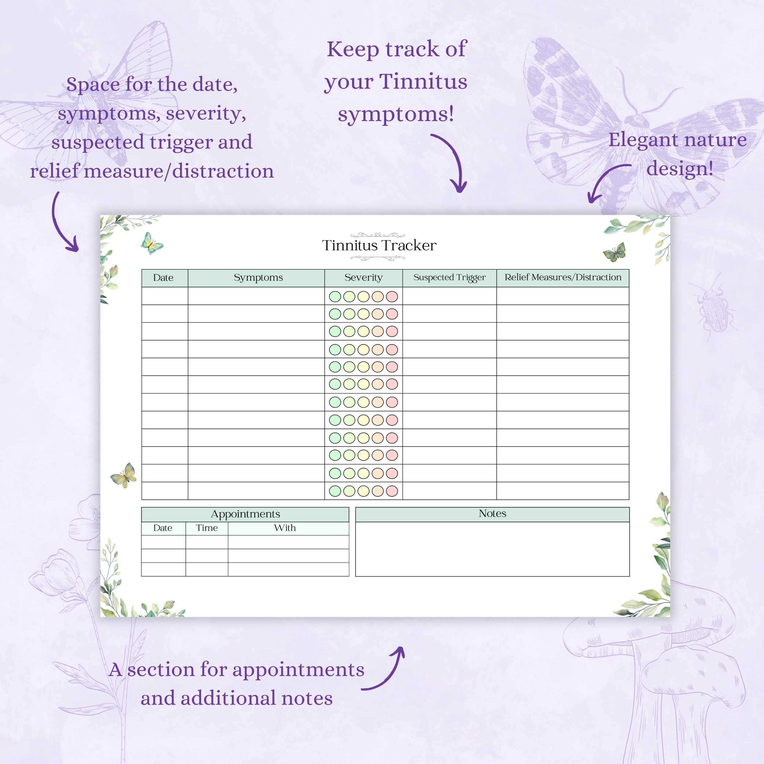 Tinnitus Tracker Printable PDF | Medical Tracker | Tinnitus Journal ...