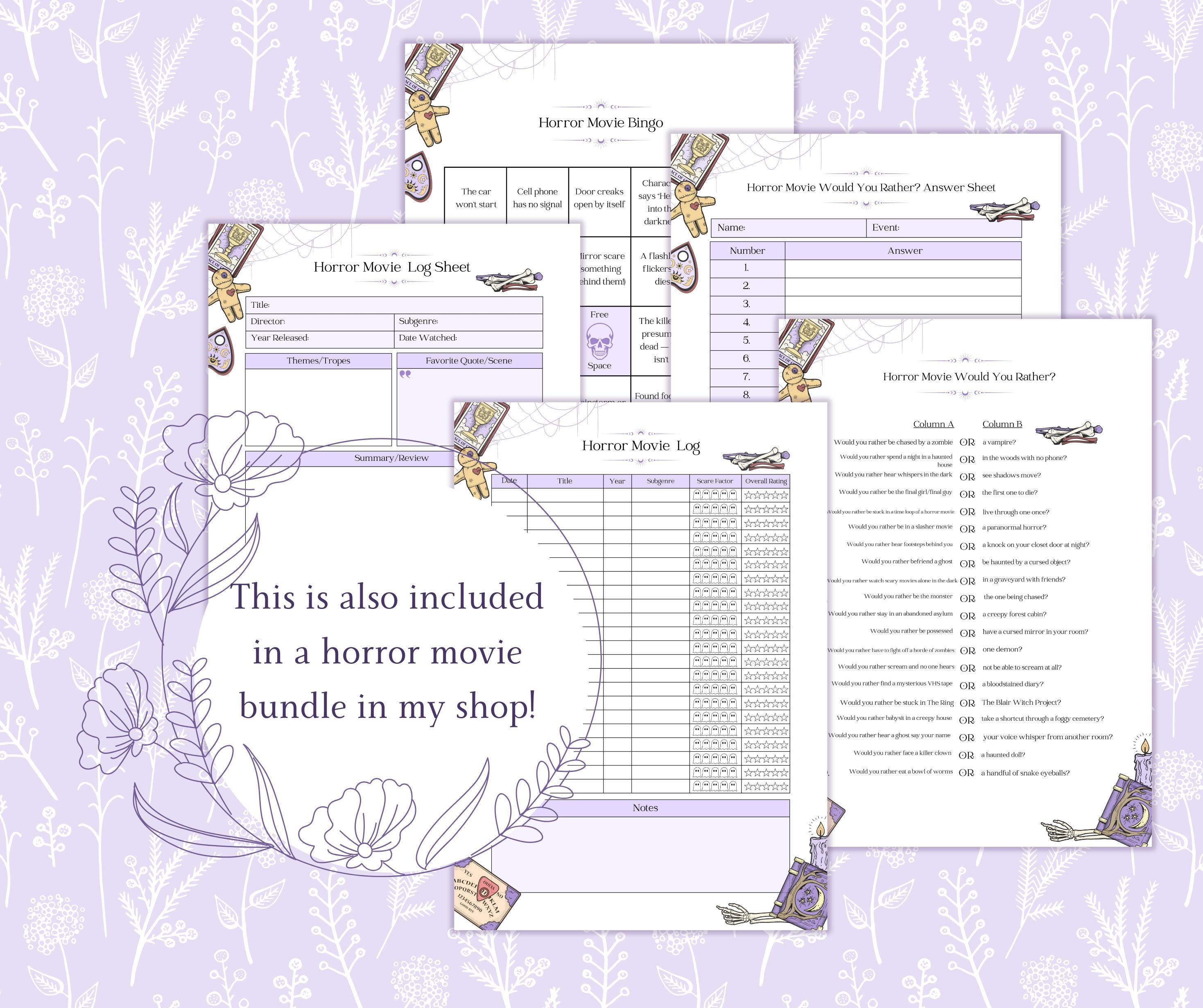 Horror Movie Log Printable PDF | Horror Logbook List | Movie Tracker ...