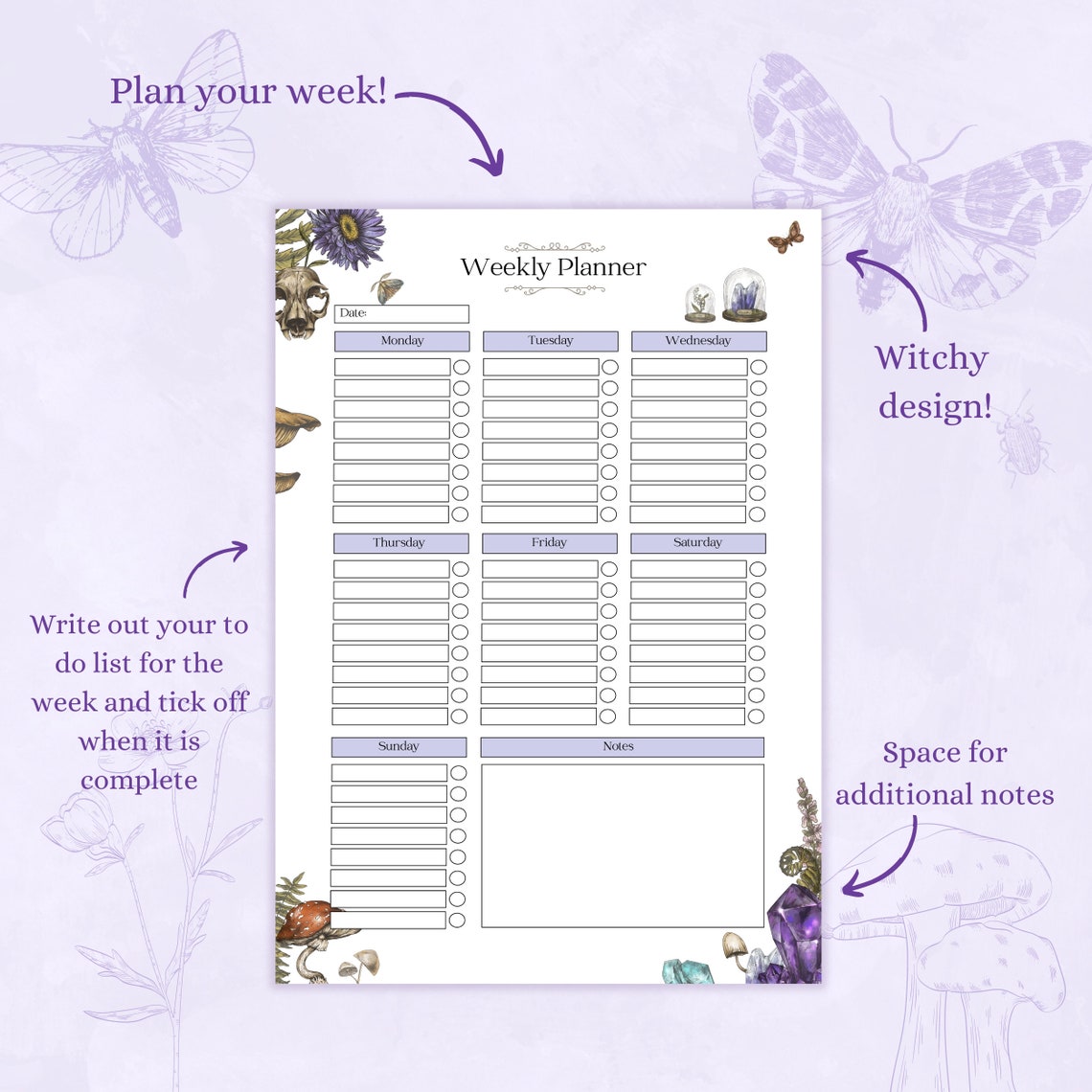 Witchy Planner Task Tracker Bundle Printable PDF to Do List Weekly ...