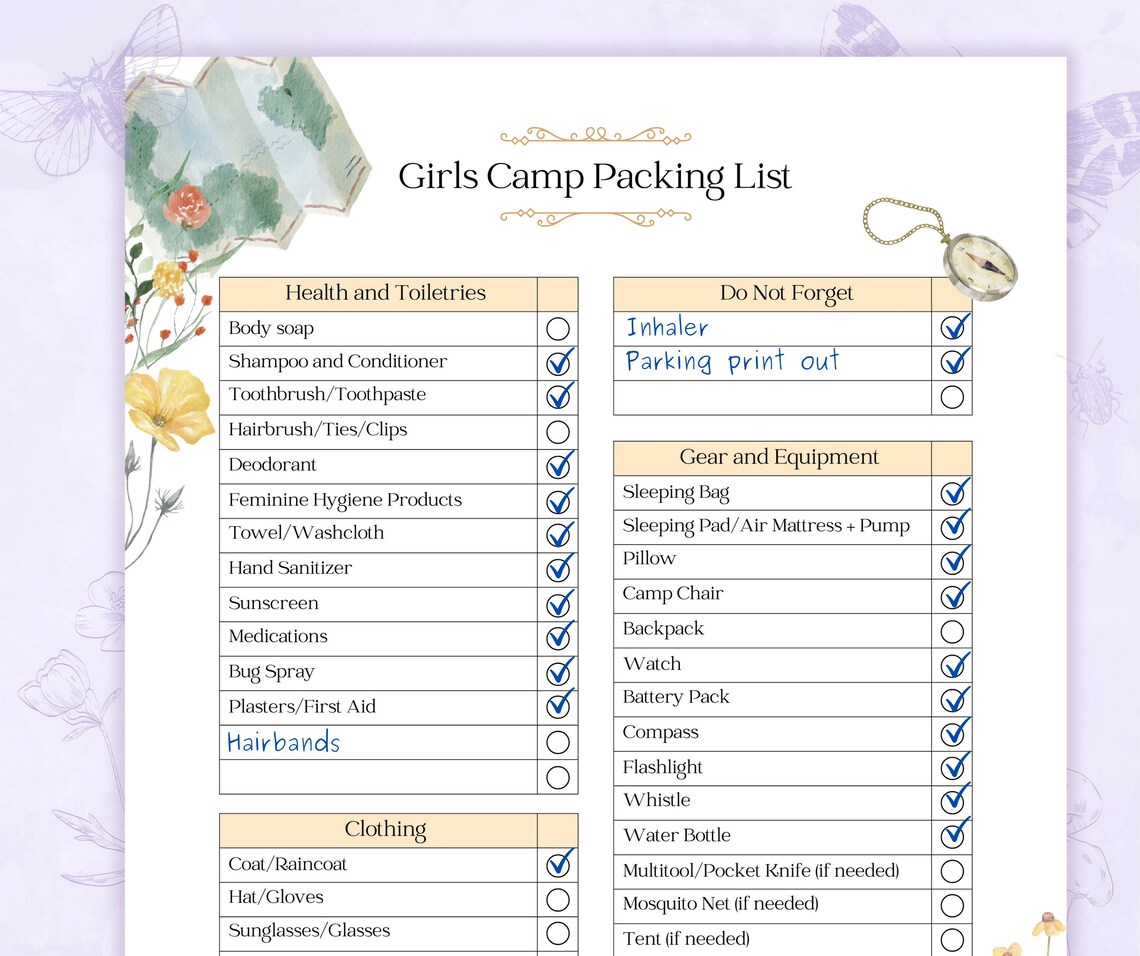 Camping Checklist Printable PDF | Travel Packing List | Camp Packing ...