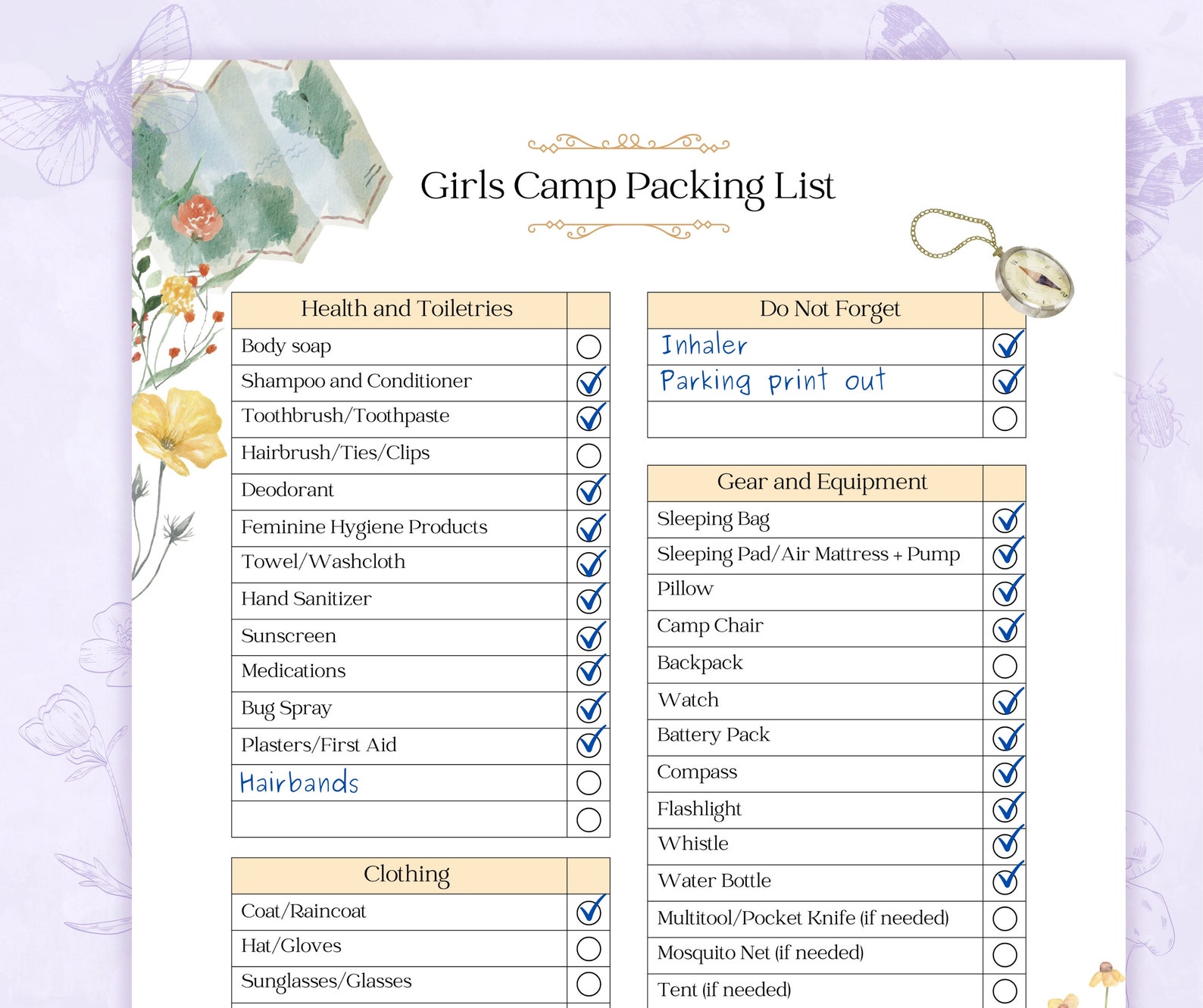 Camping Checklist Printable PDF | Travel Packing List | Camp Packing ...