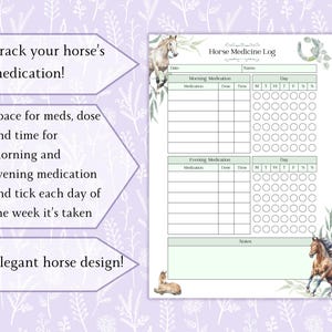 Horse Medicine Log Printable PDF | Equine Weekly Medication Tracker ...
