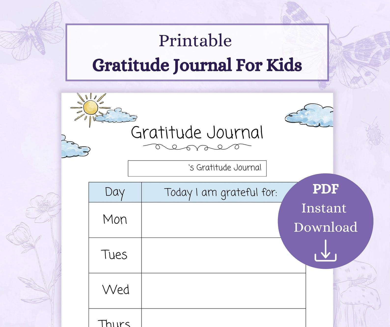 Gratitude Journal for Kids Printable PDF | Gratitude Chart ...