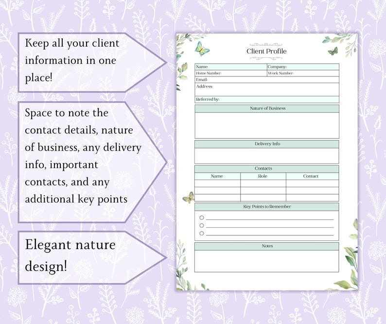 Client Profile Printable PDF | Contact List | Customer Database ...