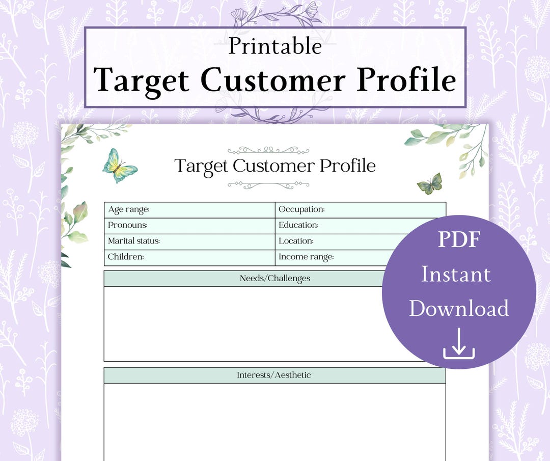 Target Customer Profile Printable PDF | Ideal Customer Database ...