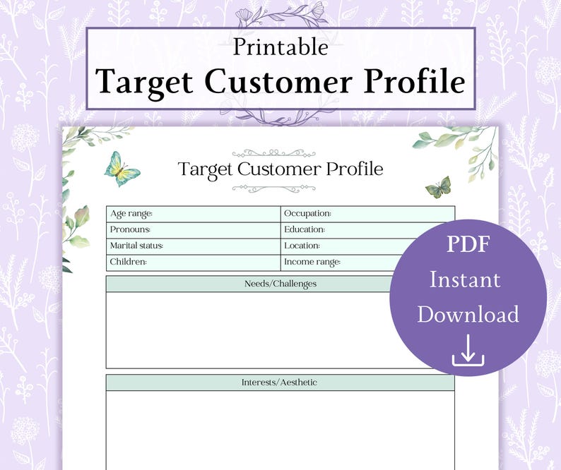 Target Customer Profile Printable PDF | Ideal Customer Database ...