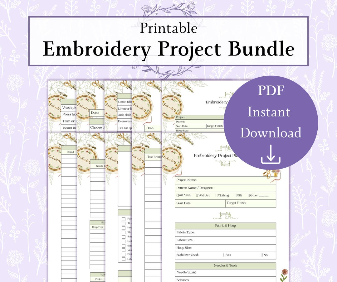 Embroidery Project Bundle Printable PDF, Embroidery Planner, Embroidery ...