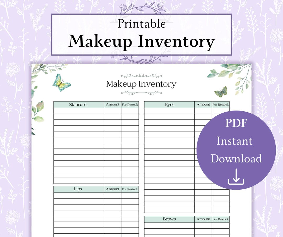 Makeup Inventory Printable PDF | Inventory Tracker | Makeup Organizer ...