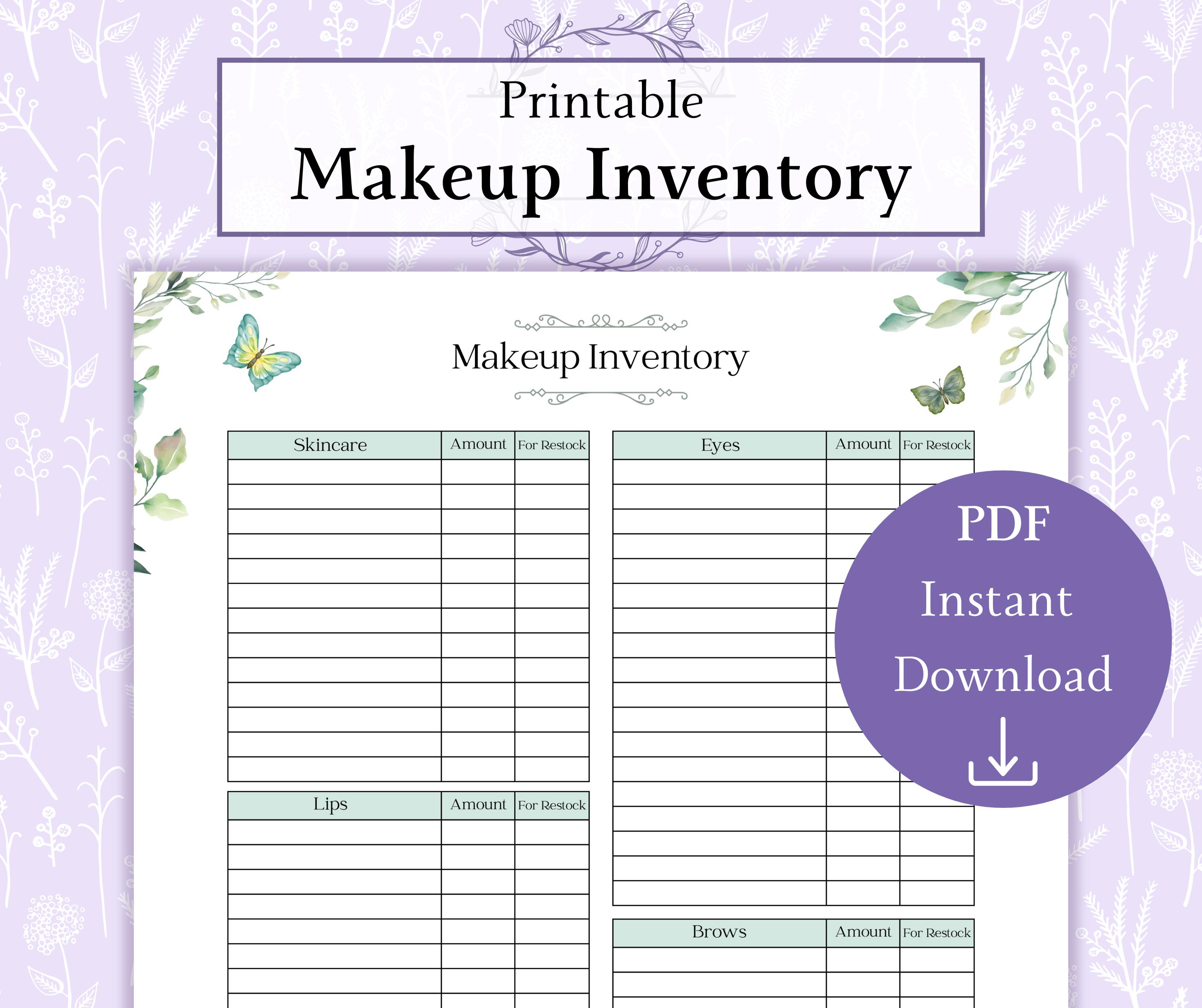 Makeup Inventory Printable PDF | Inventory Tracker | Makeup Organizer ...