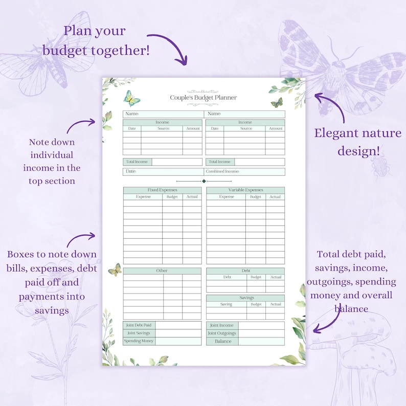 Couples Budget Planner Printable PDF | Couples Financial Journal ...
