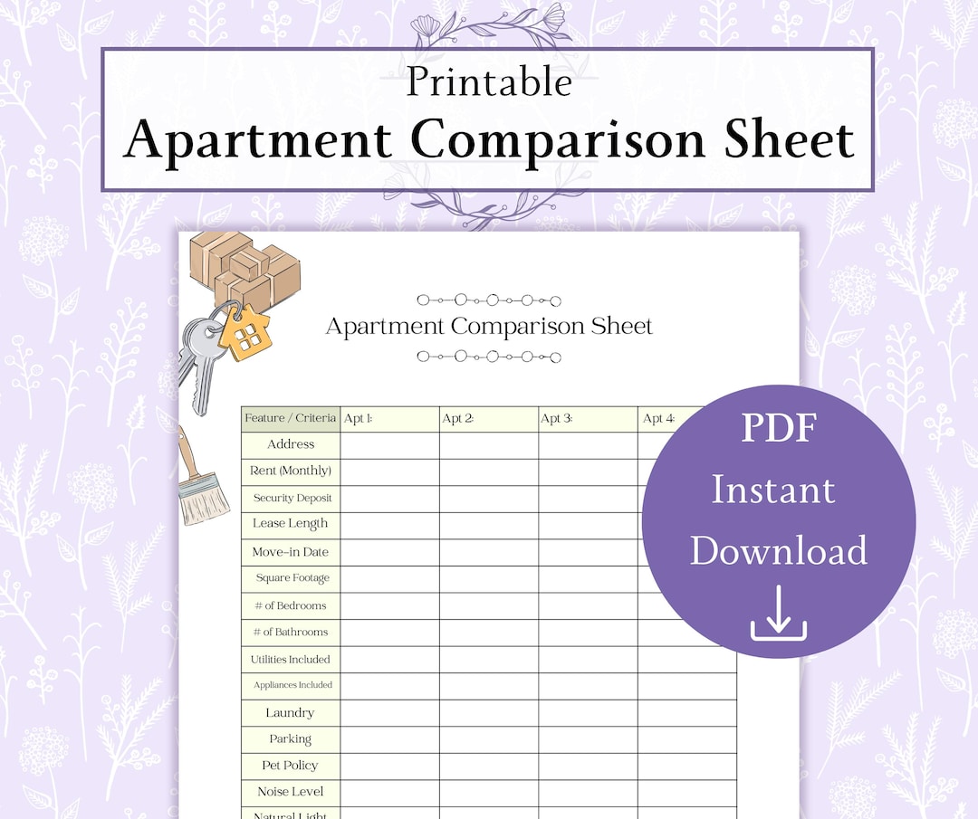 Apartment Comparison Sheet Printable PDF | Moving Planner | House ...
