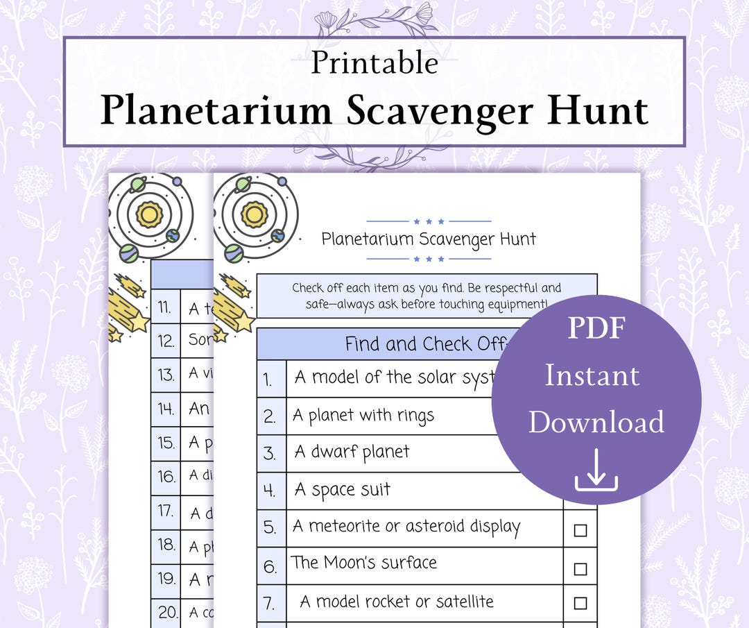 Planetarium Scavenger Hunt Printable PDF, Space Theme Activity, Solar ...