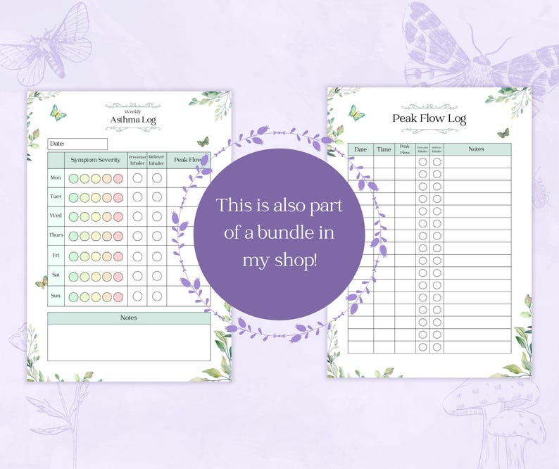 Peak Flow Log Printable PDF | Peak Flow Chart | Asthma Tracker ...