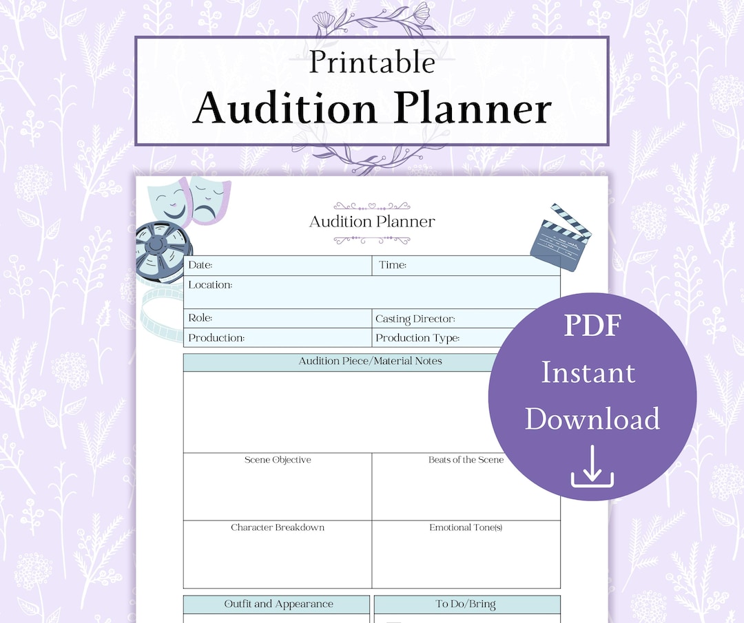 Audition Planner Printable PDF | Actor Planner | Audition Theatre Show ...