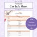 Car Info Sheet Printable PDF | Vehicle Information | Car Owner Info ...