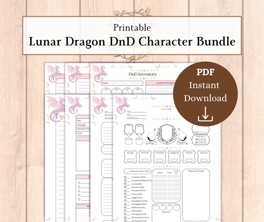 Cute Pastel Dragon Dnd Character Bundle Printable PDF, Session Notes ...