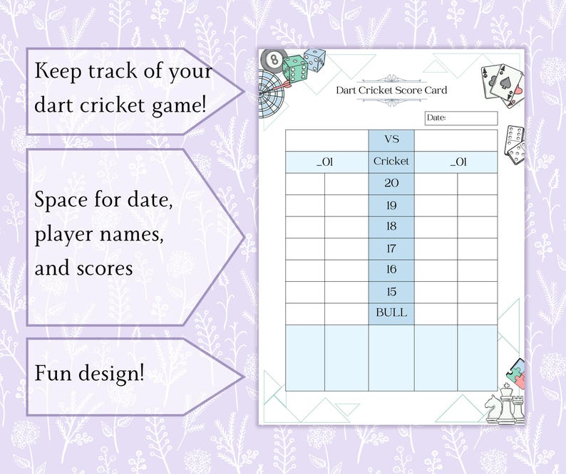 Dart Cricket Scorecard Sheet Printable PDF | Scoreboard Template | Dart ...