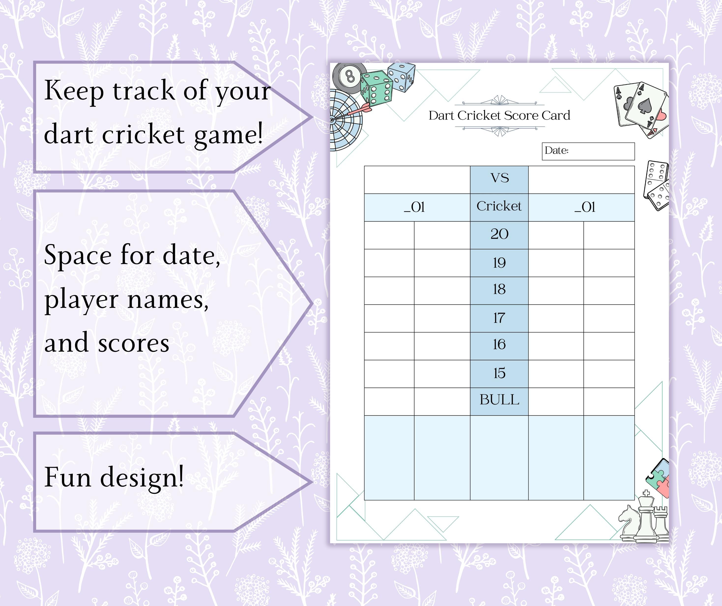 Dart Cricket Scorecard Sheet Printable PDF | Scoreboard Template | Dart ...