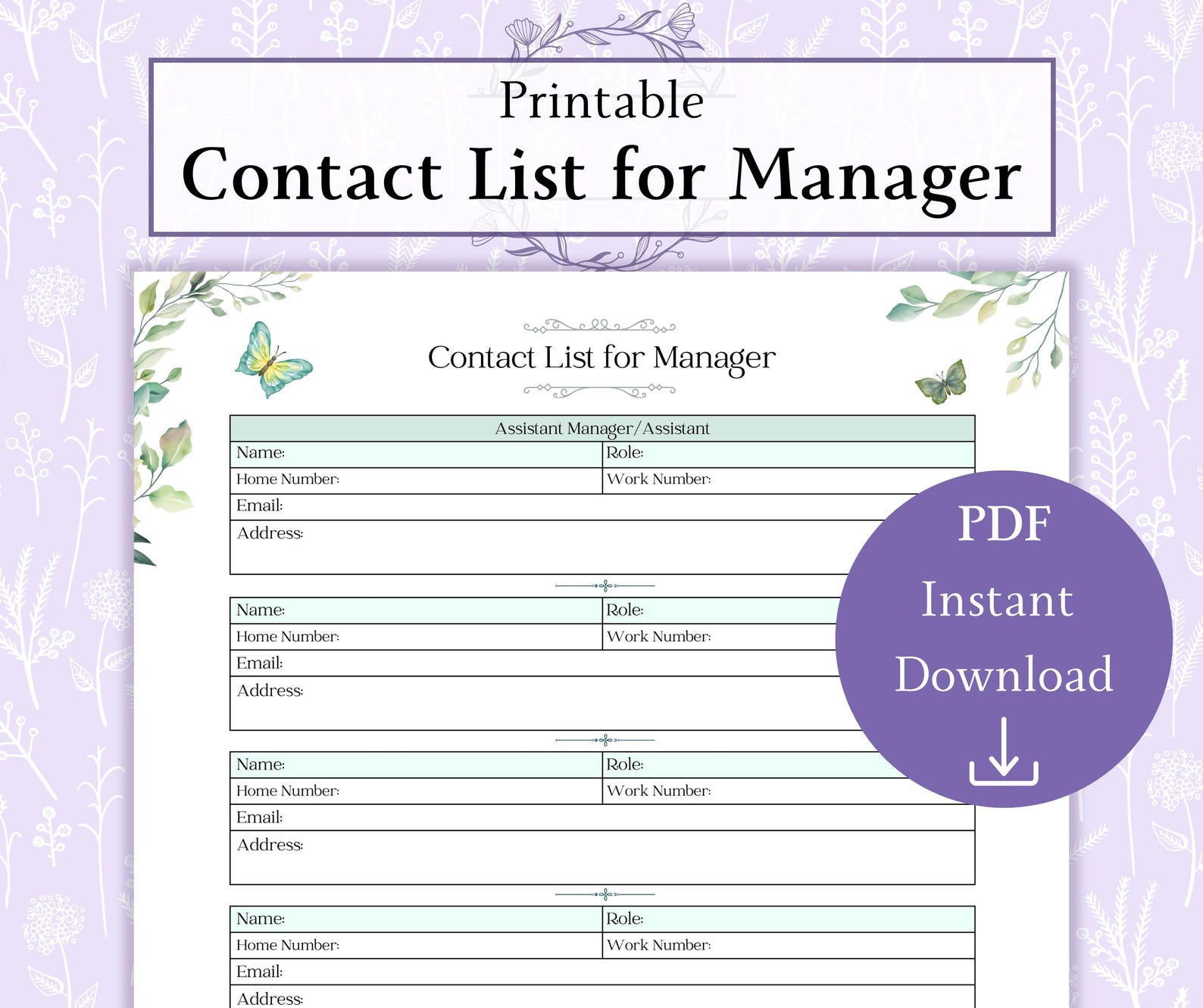 Contact List Manager Printable PDF | Contact Database Call Log ...