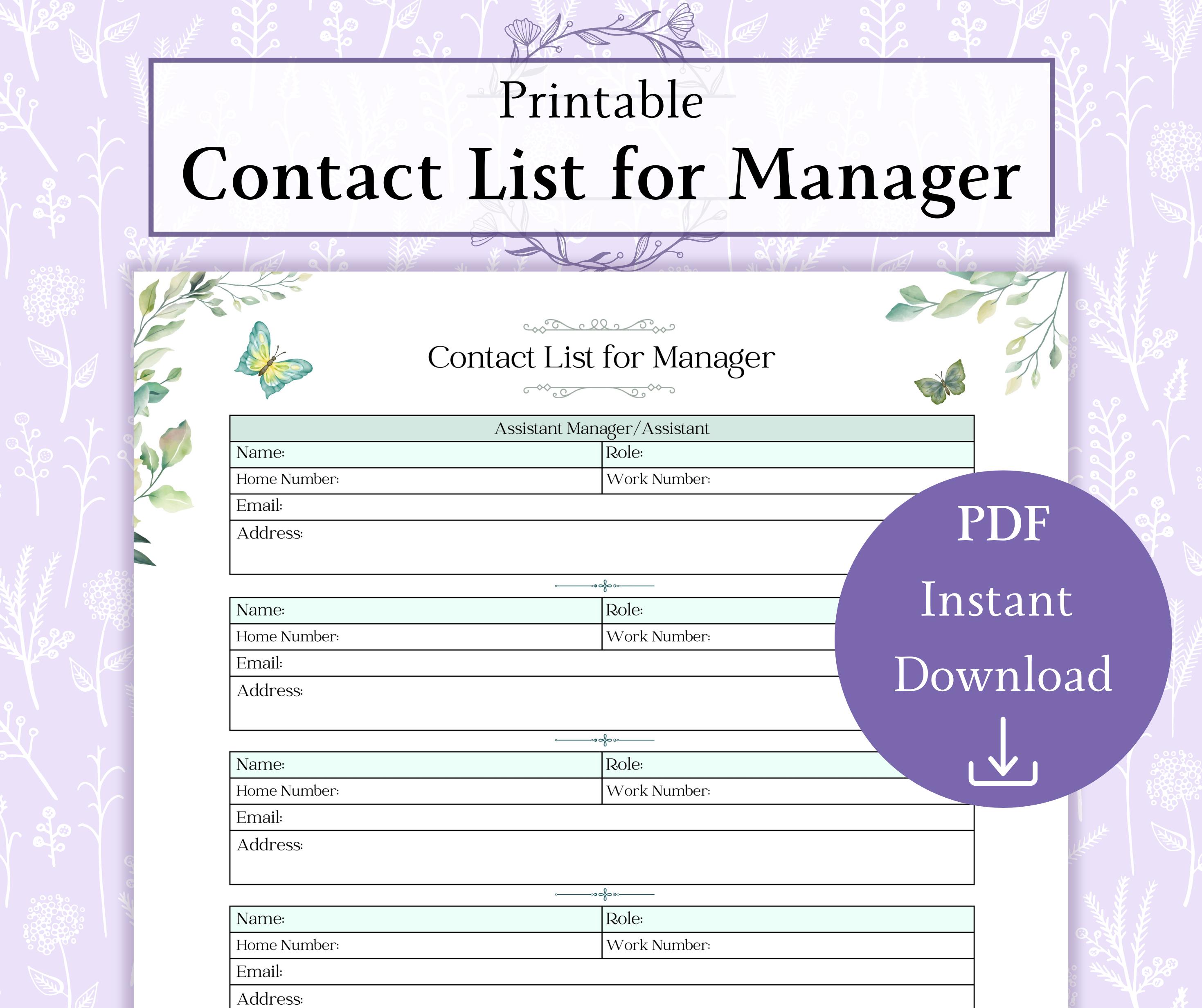 Contact List Manager Printable PDF | Contact Database Call Log ...