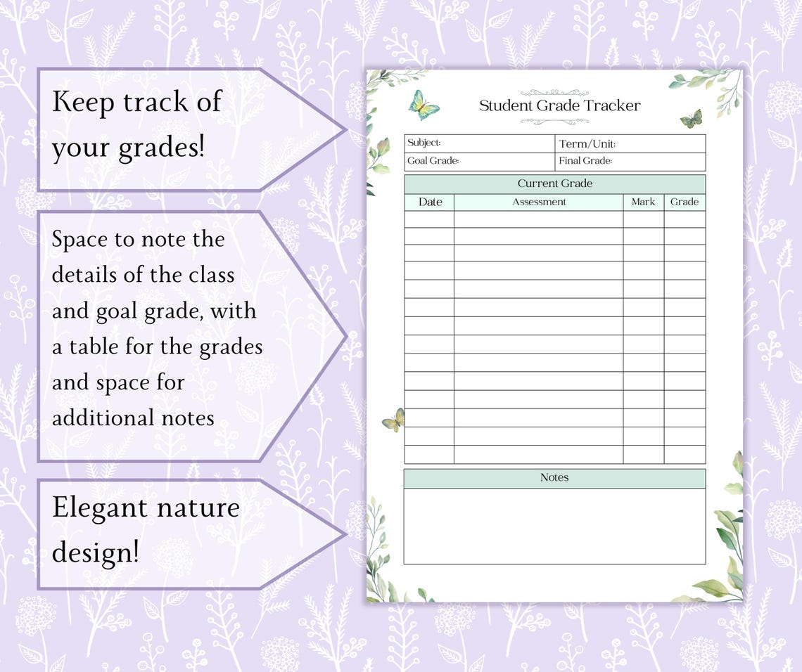 Student Grade Tracker Printable PDF | Student Profile Grade Log ...
