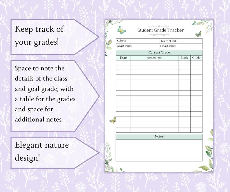 Student Grade Tracker Printable PDF | Student Profile Grade Log ...