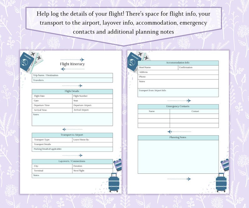 Flight Itinerary Printable PDF | Travel Itinerary | Trip Itinerary ...