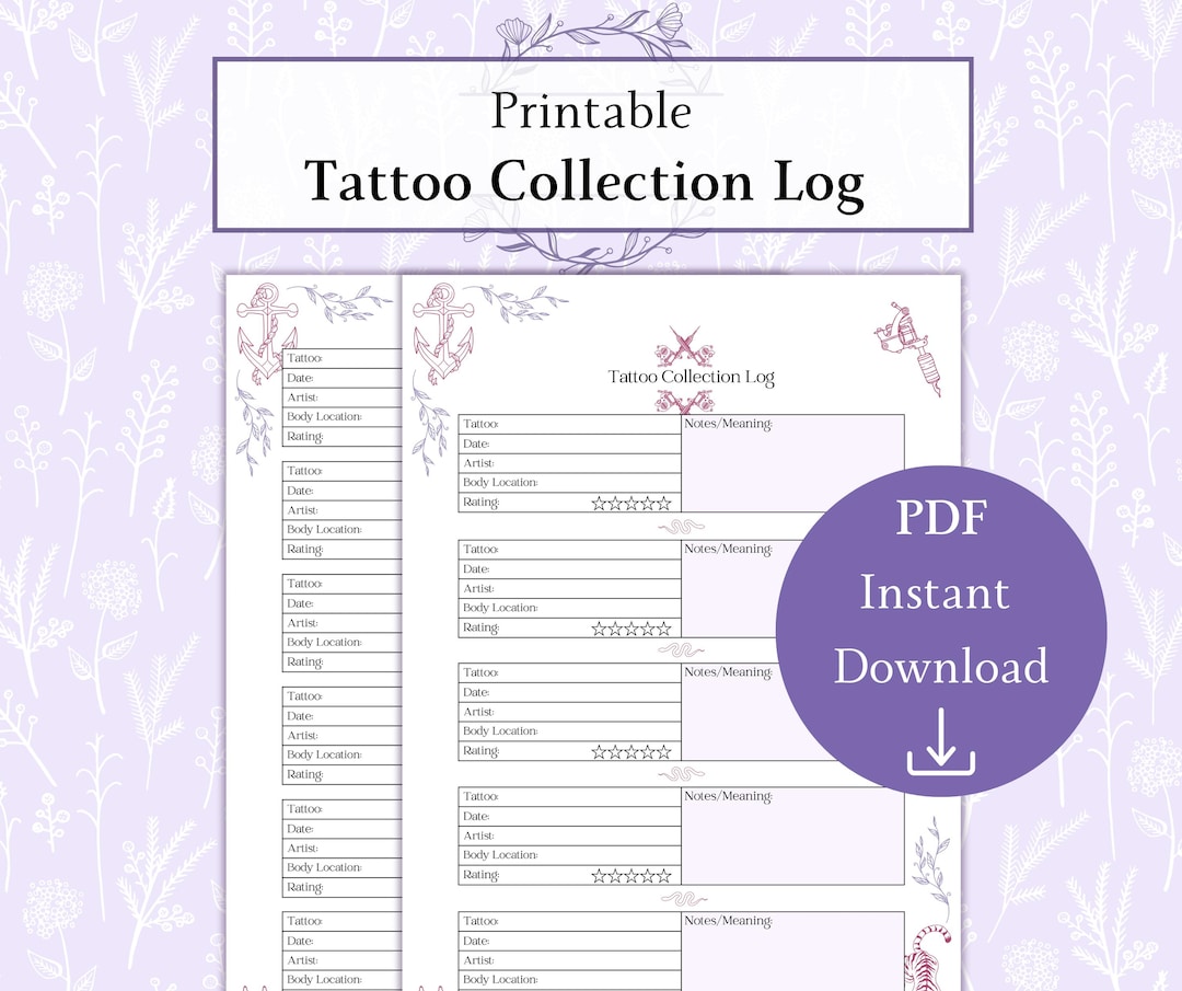 Tattoo Collection Log Printable PDF, Tattoo Tracker Journal, Tattoo ...