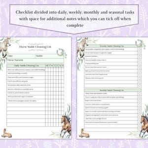 Stable Cleaning Checklist Printable PDF | Horse Cleaning List | Equine ...
